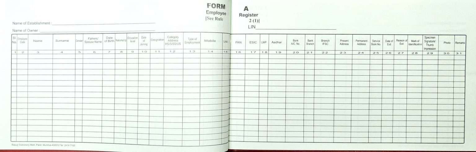 Employee Register 2025 Format - Bapuji Mumbai (since 1948)