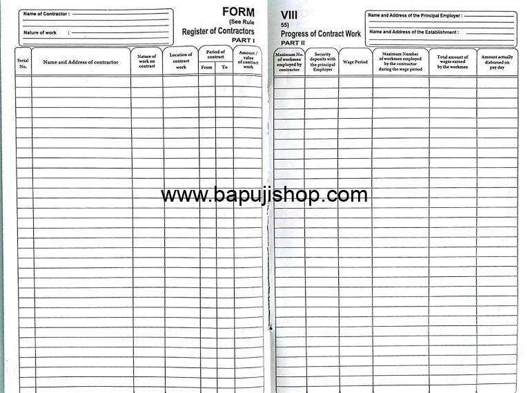 Register of Contractors Form VIII - New Format Contract Labour Act