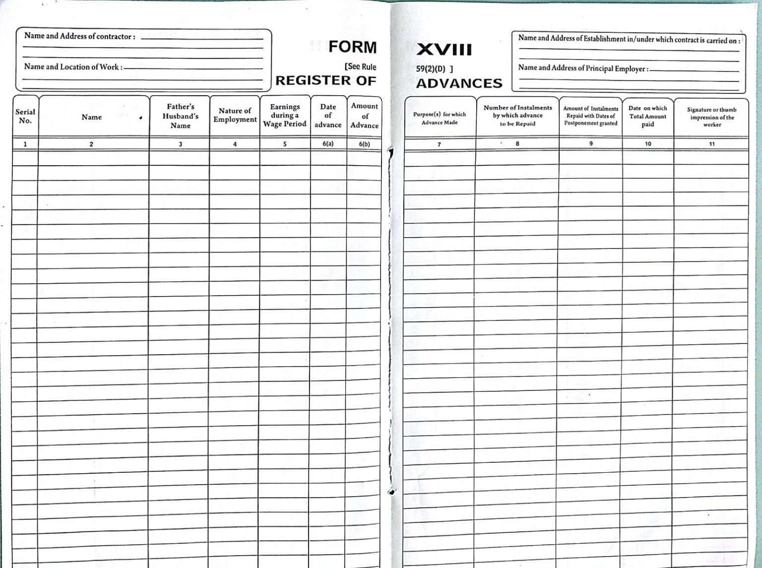 Register of Advance Form XVIII - Bapuji best stationery(since 1948)