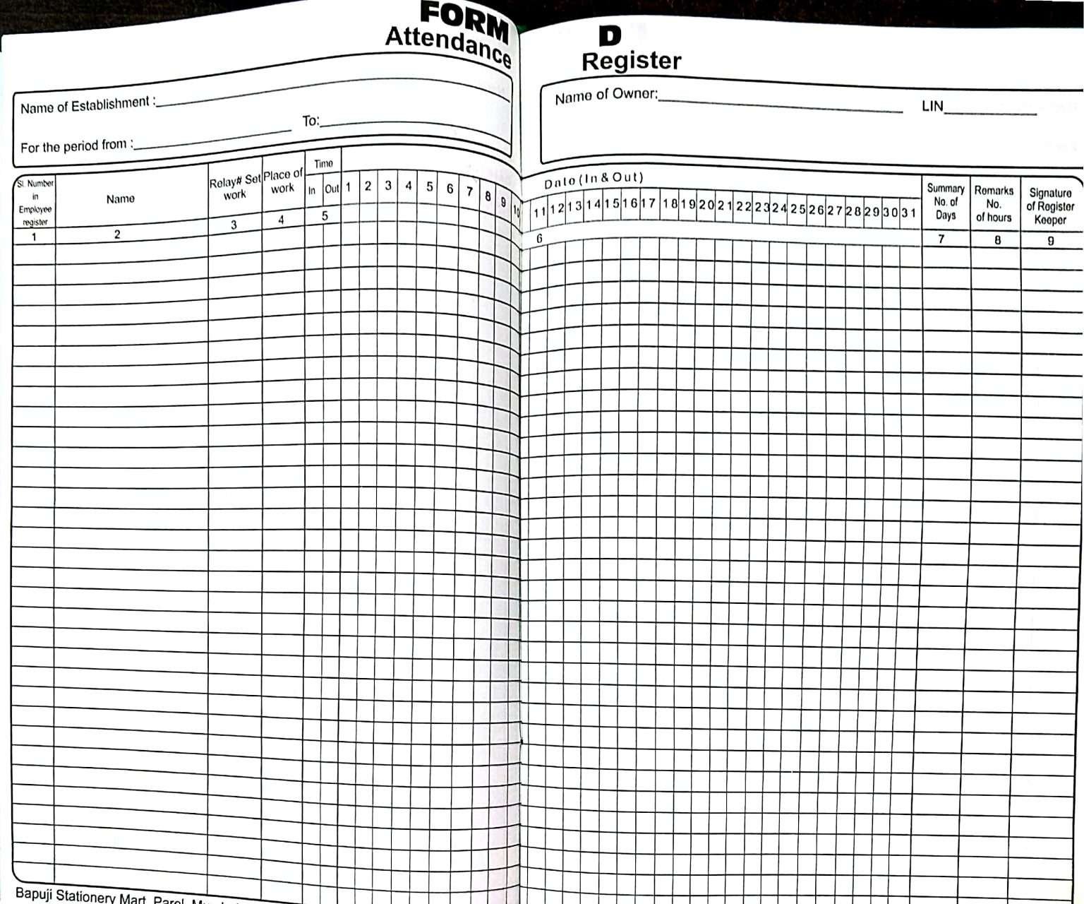 Form D Attendance Register New Format - For Ease of Compliance