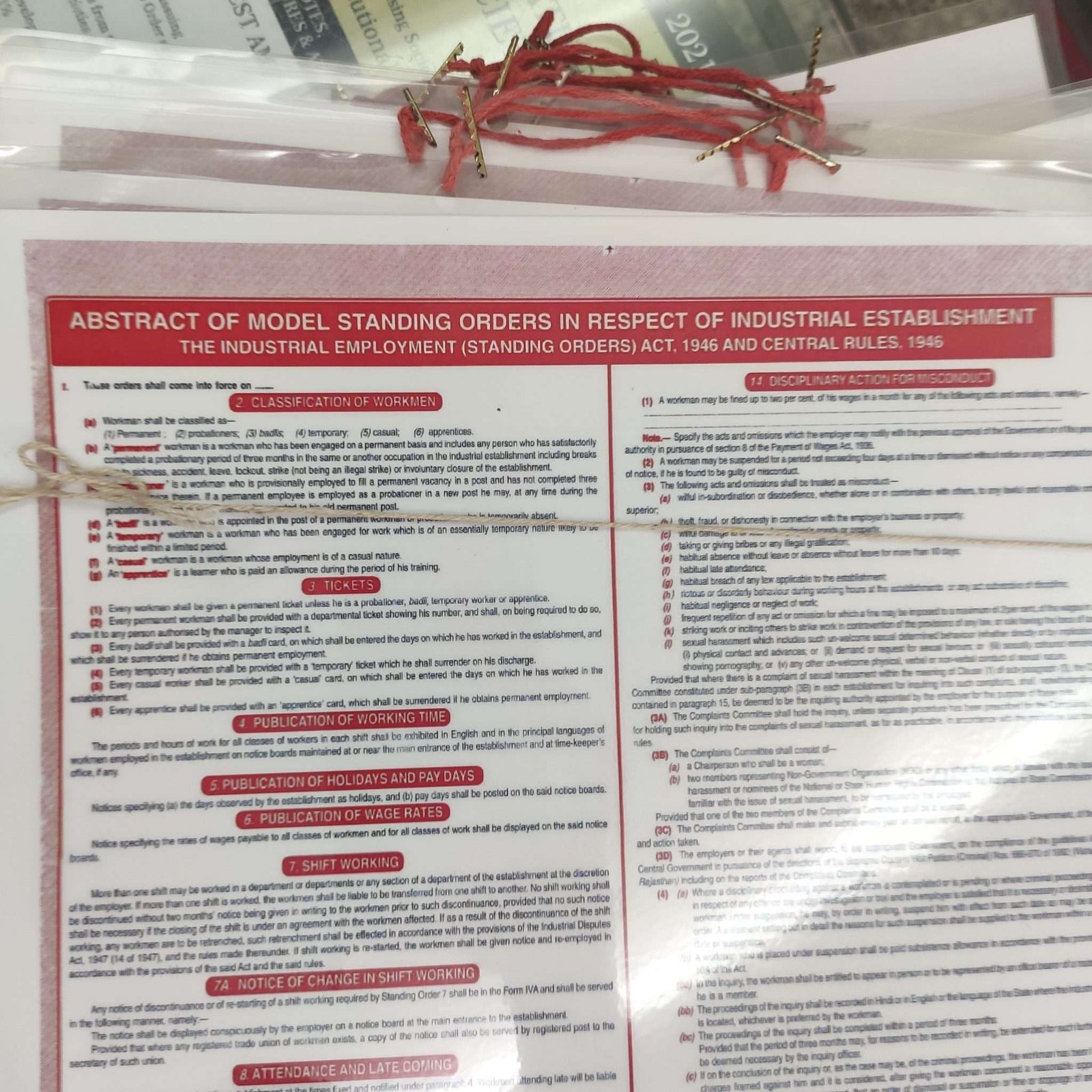 Abstract of minimum wages act - Display chart for notice board