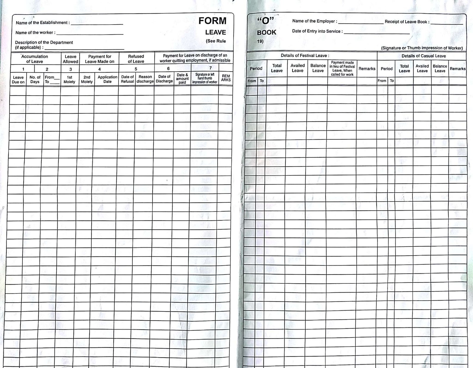 Form O Leave Book - Register From Mumbai shop