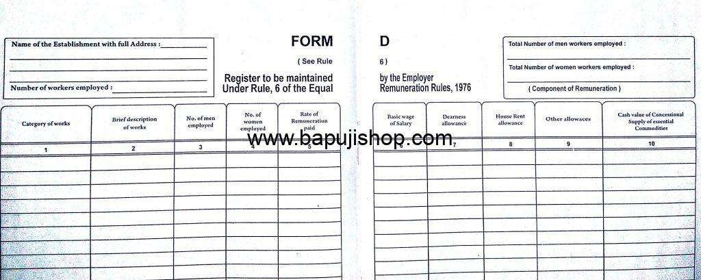 Get Equal Remuneration Register - Form D Bapuji in Mumbai