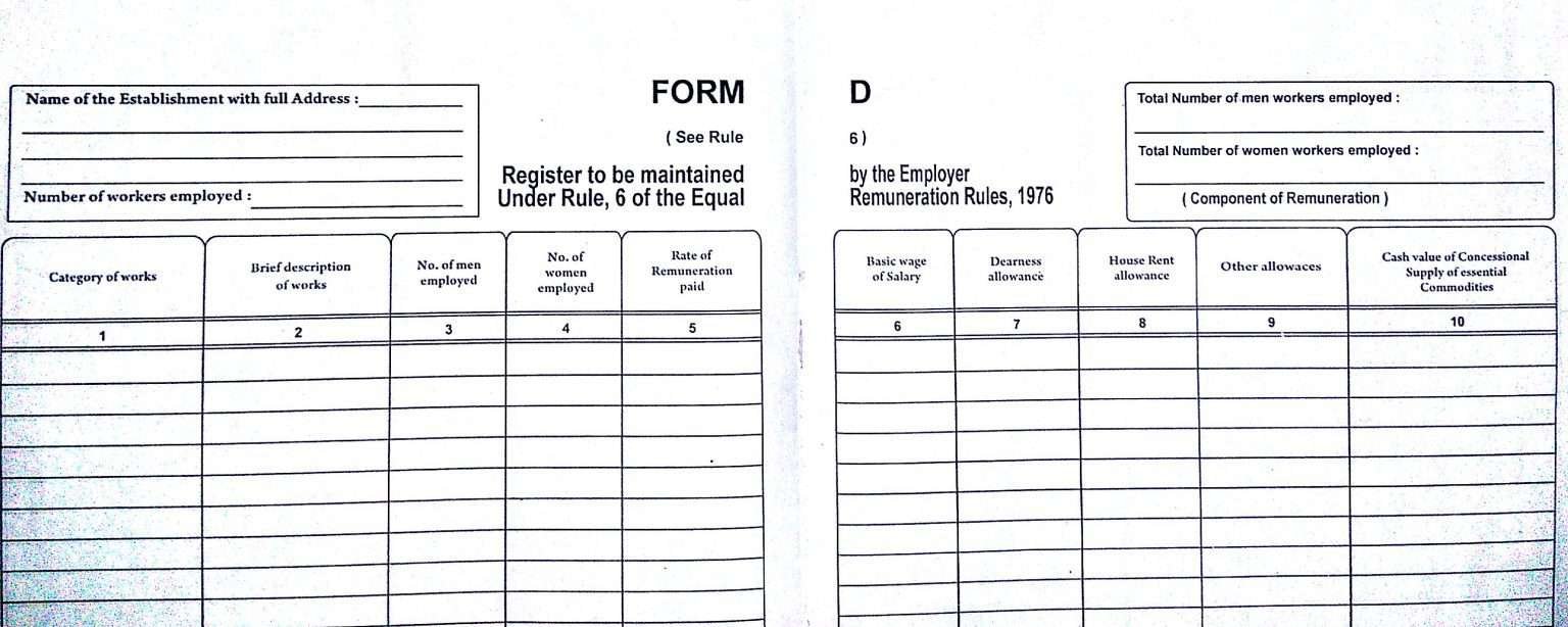 Get Equal Remuneration Register - Form D Bapuji in Mumbai