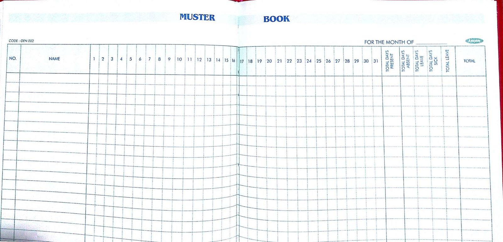 Muster Book - Worker Monthly Attendance Register Copy Mumbai