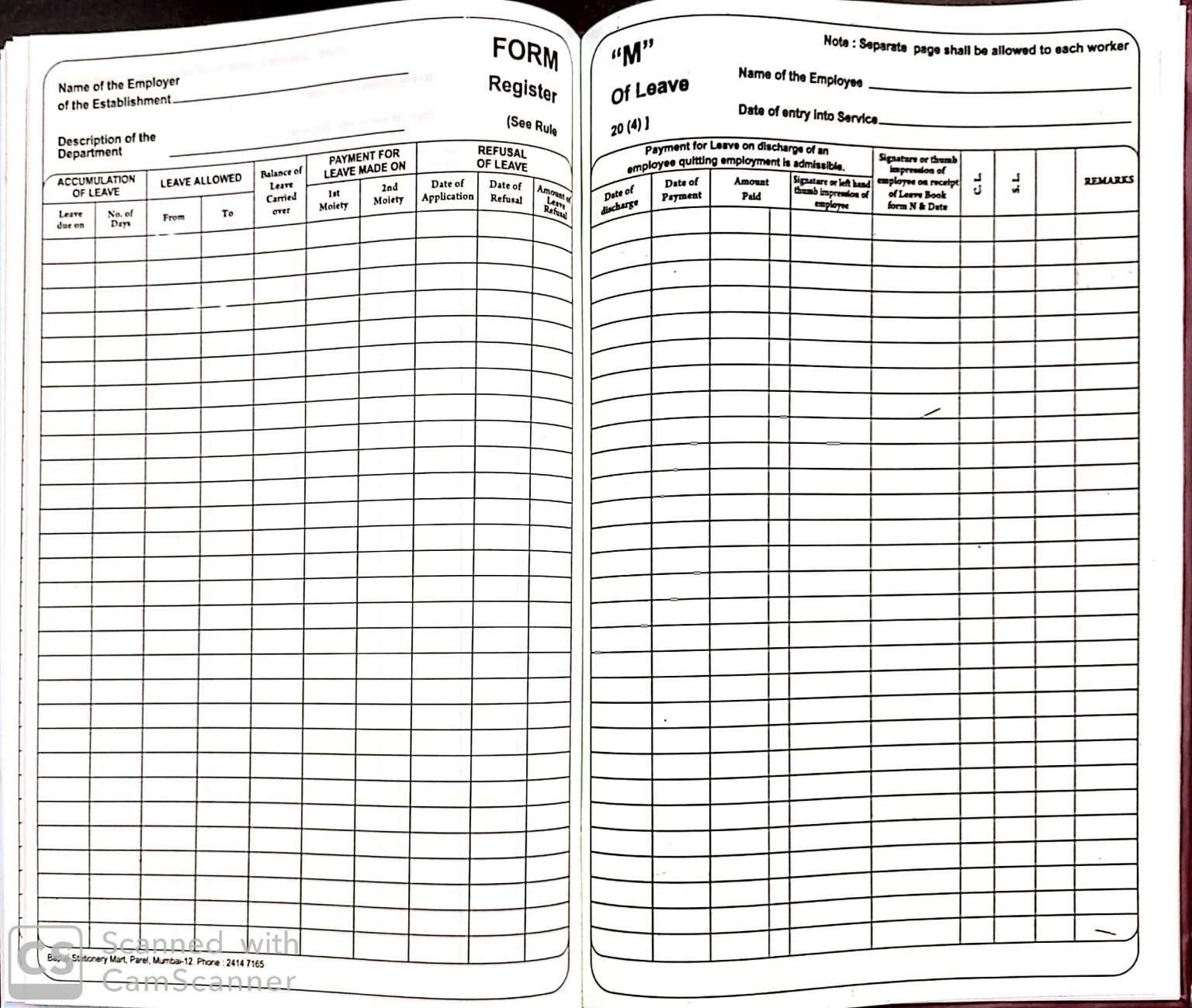 Leave Register Form M CL New Format Bapuji best Since 1948 leave-register-form-m-cl-new-format-bapuji-best-since-1948