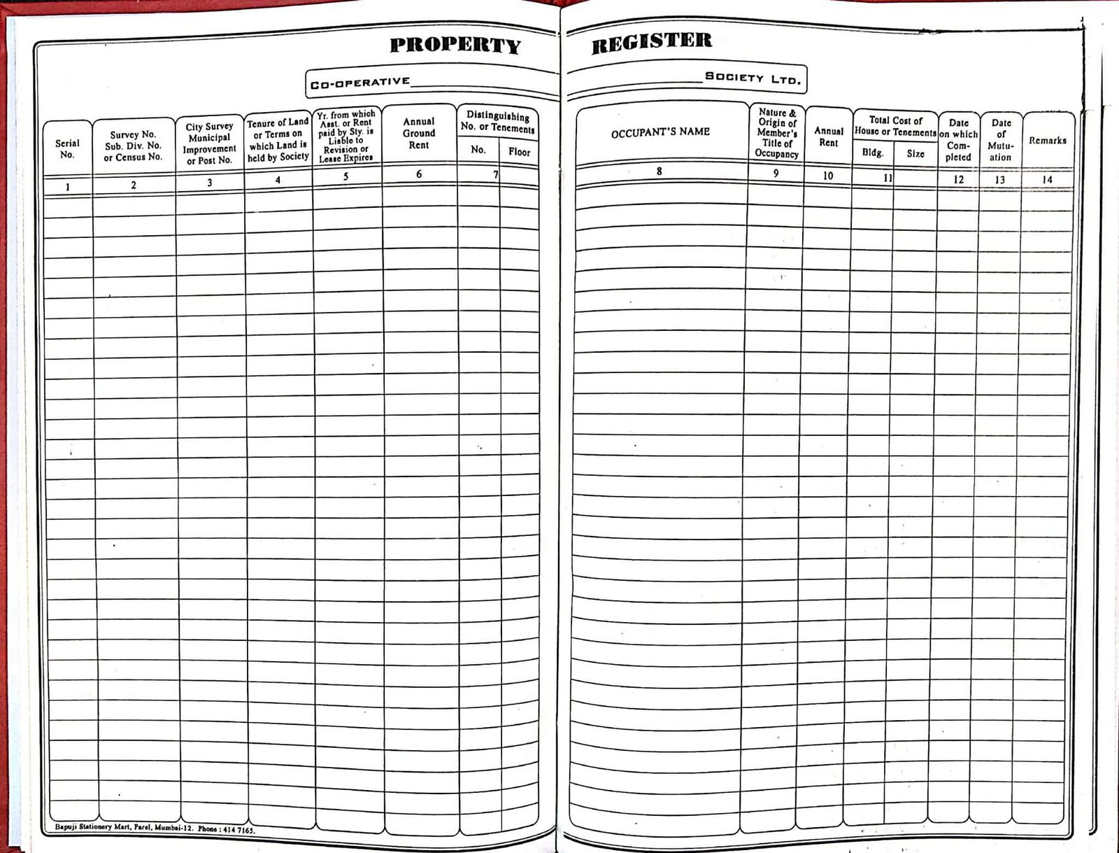 New Property Register for Society - Bapuji best (since 1948)