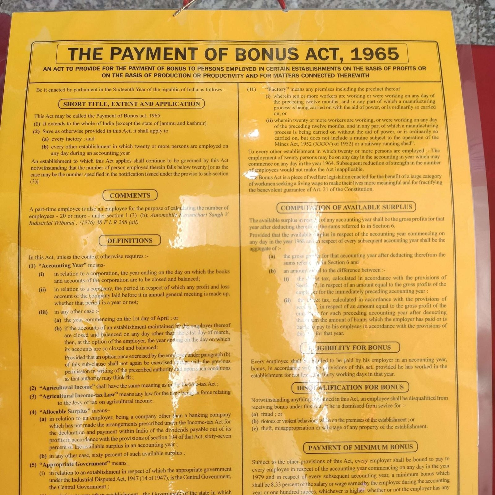 Abstract of child labour act - from Bapuji Stationery (since 1948)