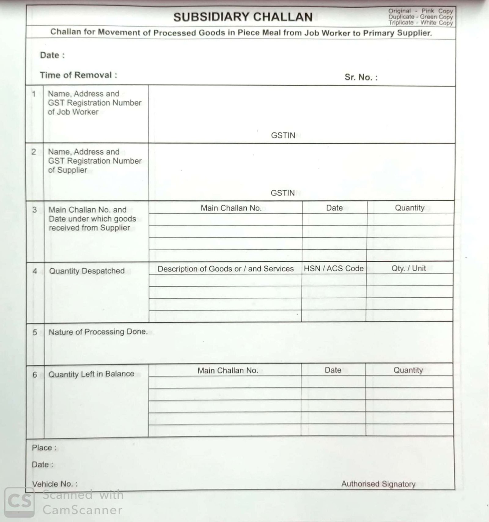 Get Subsidiary Challan Job Work- According to Rule 55 of the CGST Rules ...