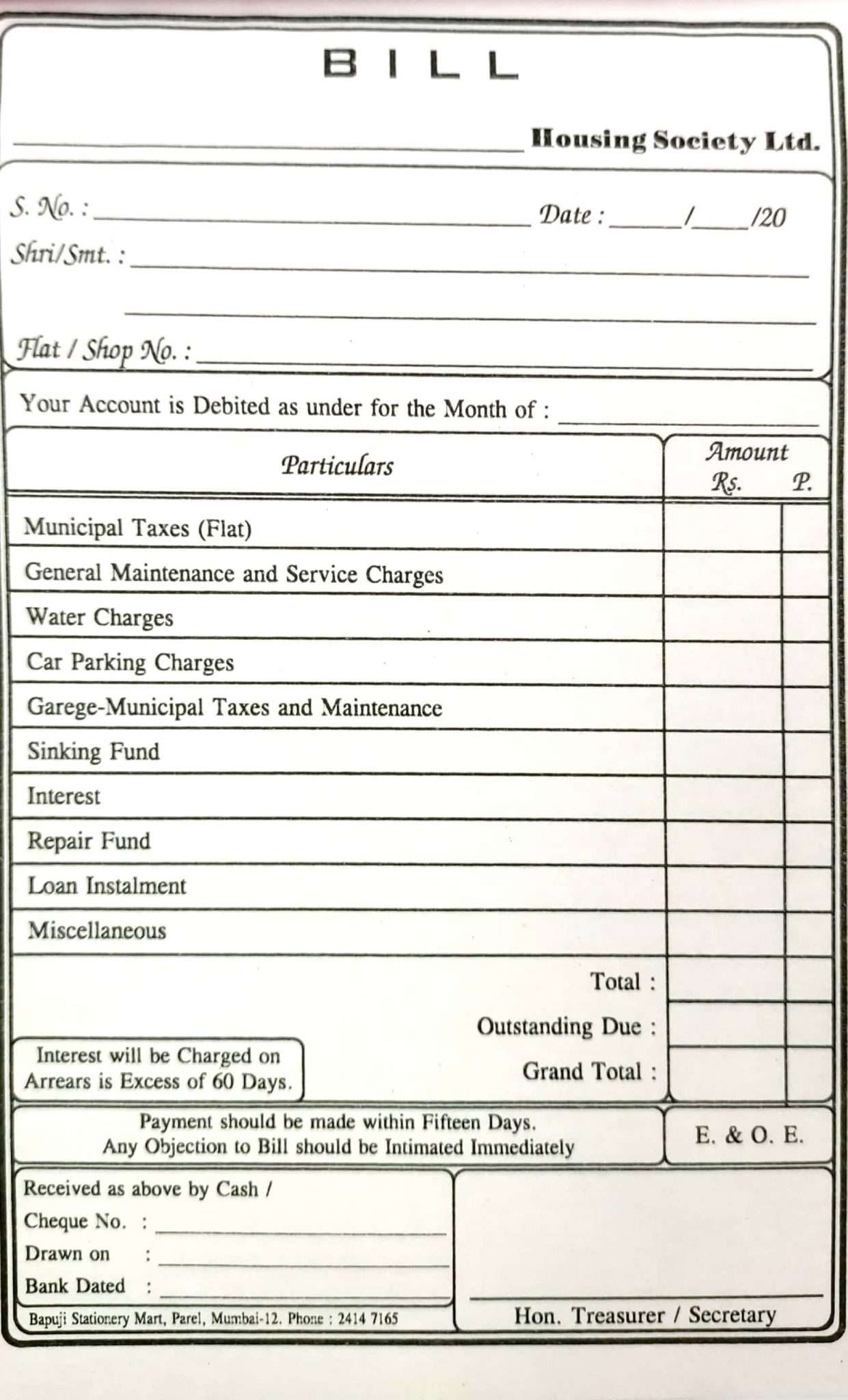 Society Maintenance Bill Book - New Format in Mumbai and beyond