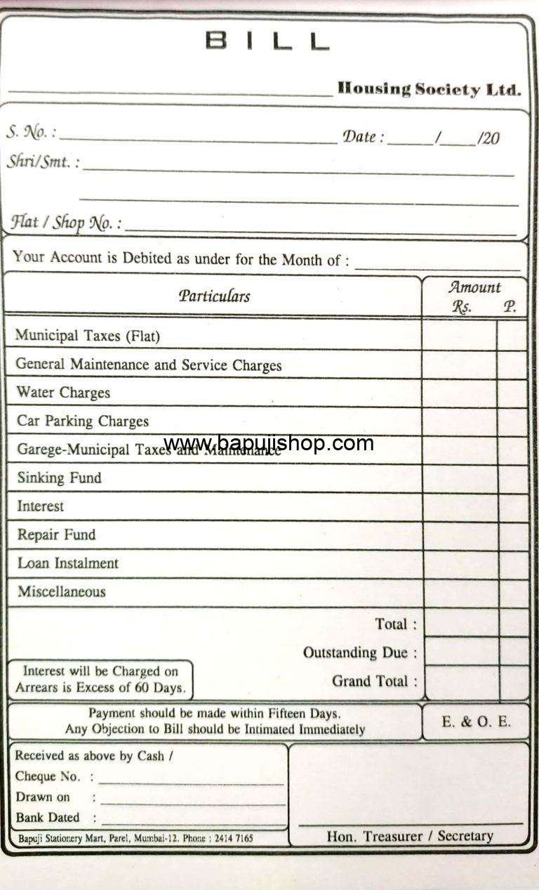 Society Maintenance Bill Book - New Format in Mumbai and beyond