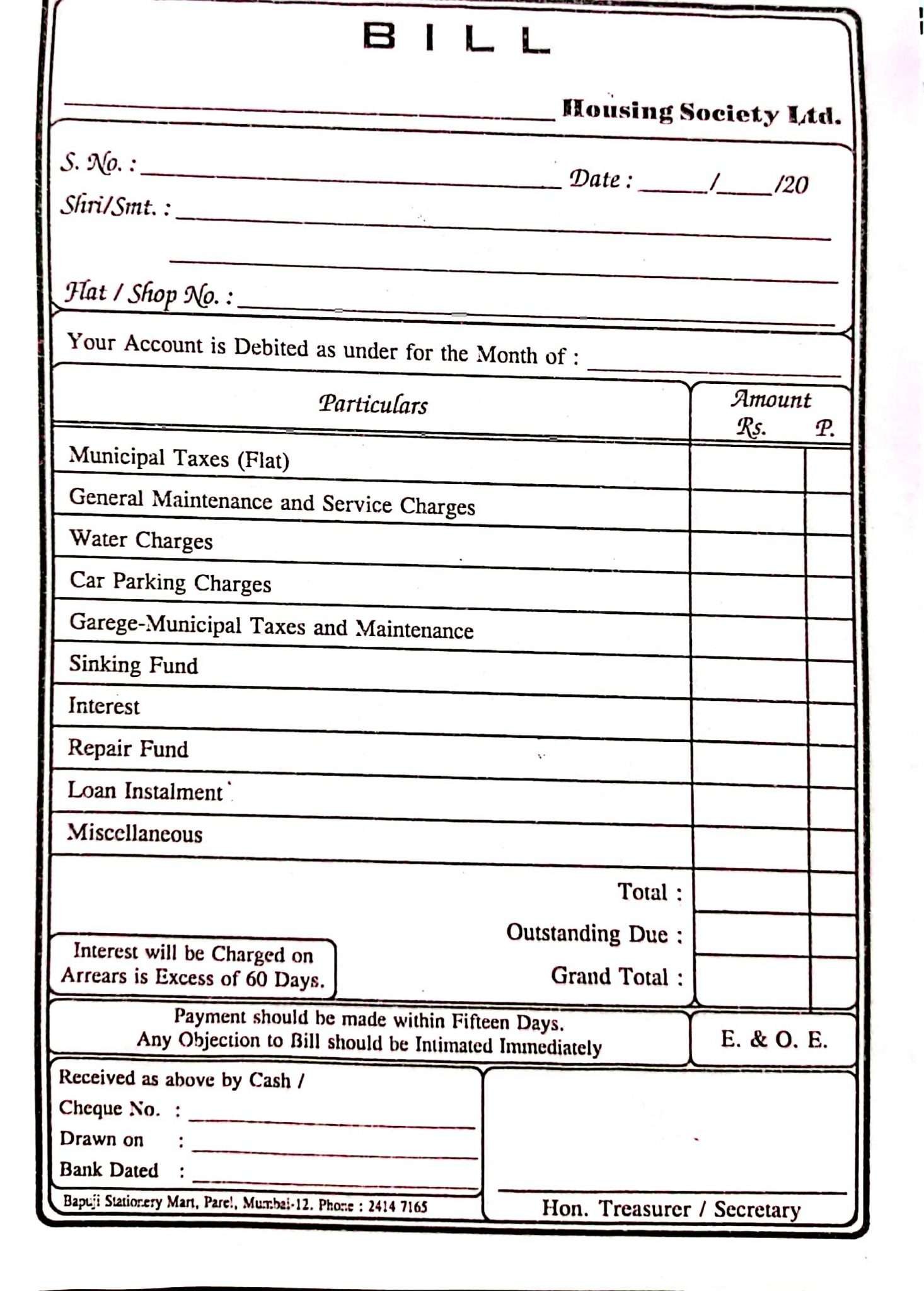 Society Bill Book - New Format From Mumbai Shop (since 1948)