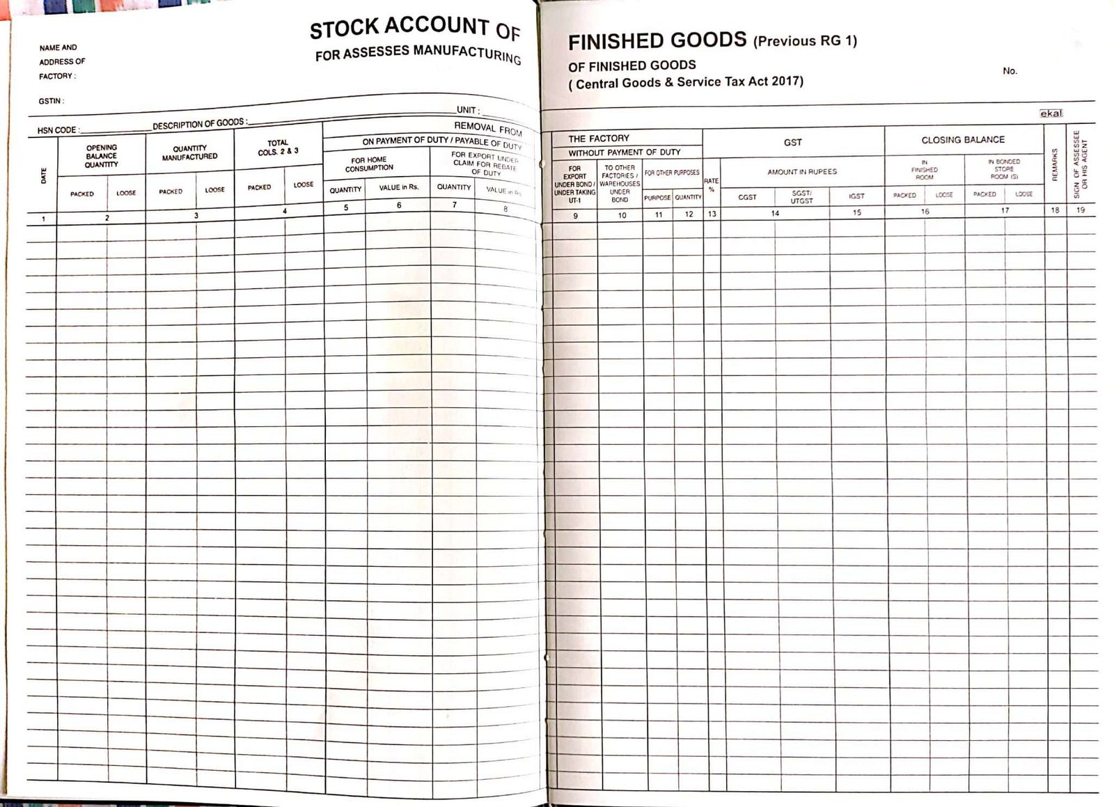 Stock Register under GST - Bapuji Mumbai Stationery (since 1948)