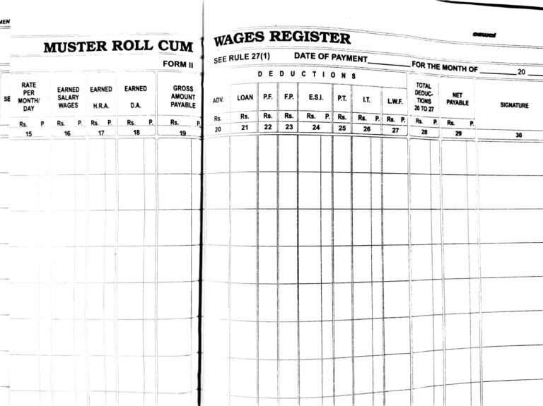 Buy Muster Roll Cum Wage Register - Form II from Bapuji Best