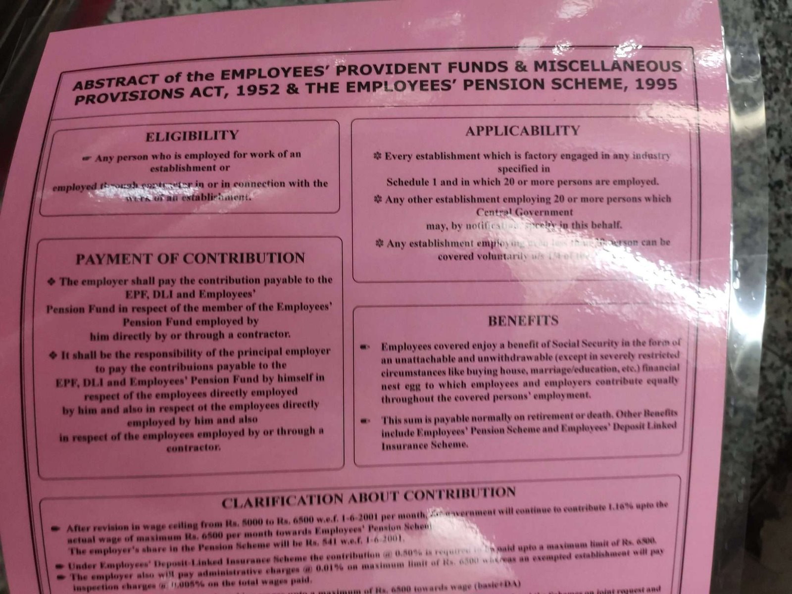 Abstract of the employees provident funds act - Industrial chart hr