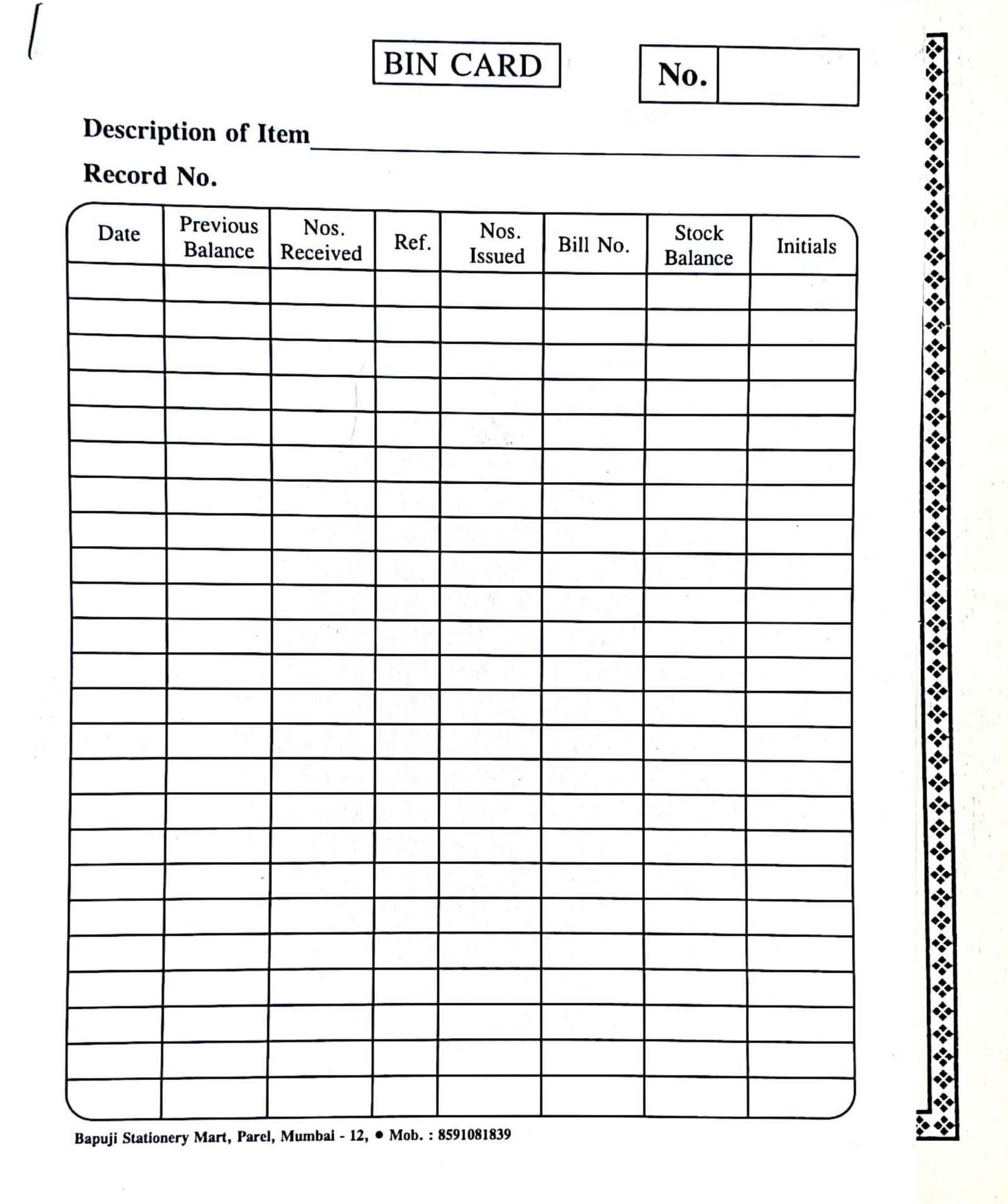 Bin Card 2025 - Stock Account Balance From Mumbai shop
